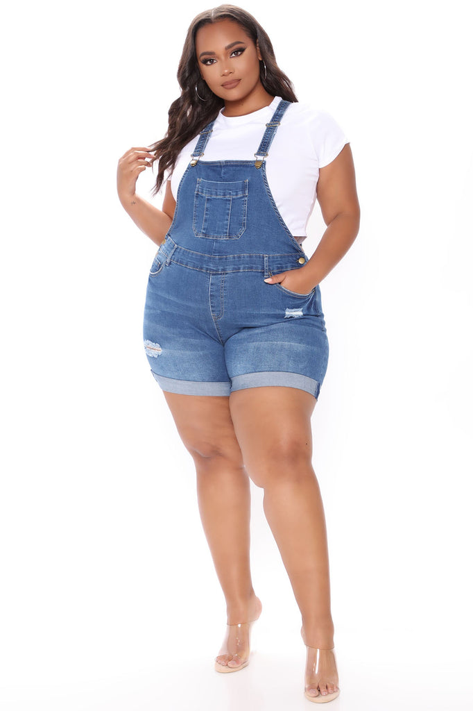 Waitin' On You Distressed Denim Shortalls - Medium Blue Wash – InsStreet