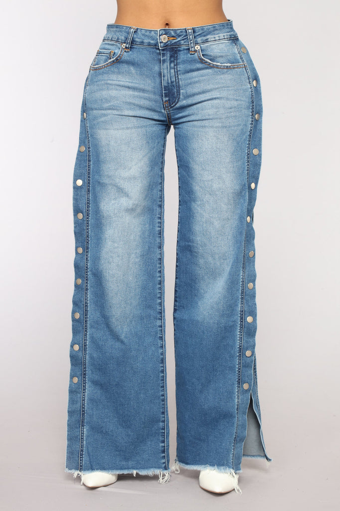 Snap Button Jeans - Medium Blue Wash – InsStreet