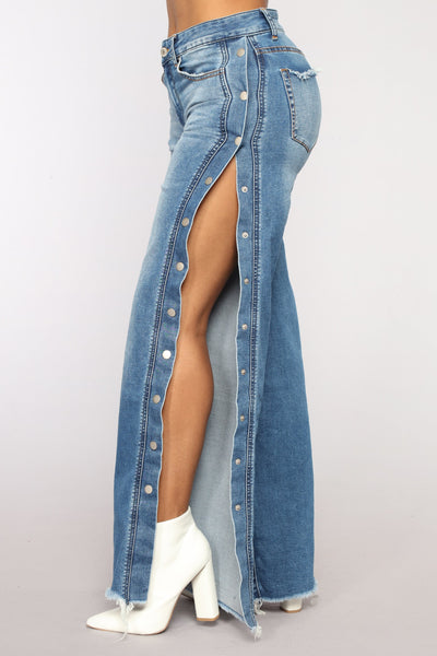 Snap Button Jeans - Medium Blue Wash – InsStreet