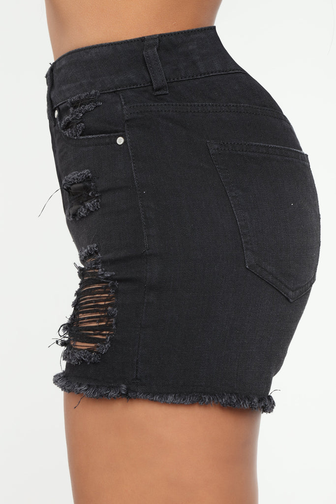 Jacqueline Distressed High Rise Shorts - Black – InsStreet