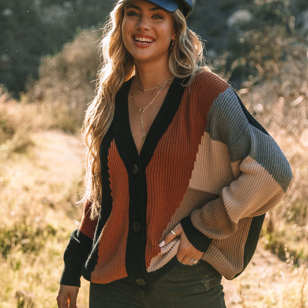 Glee Button Front Colorblock Cardigan - Black Multi - FINAL SALE ...