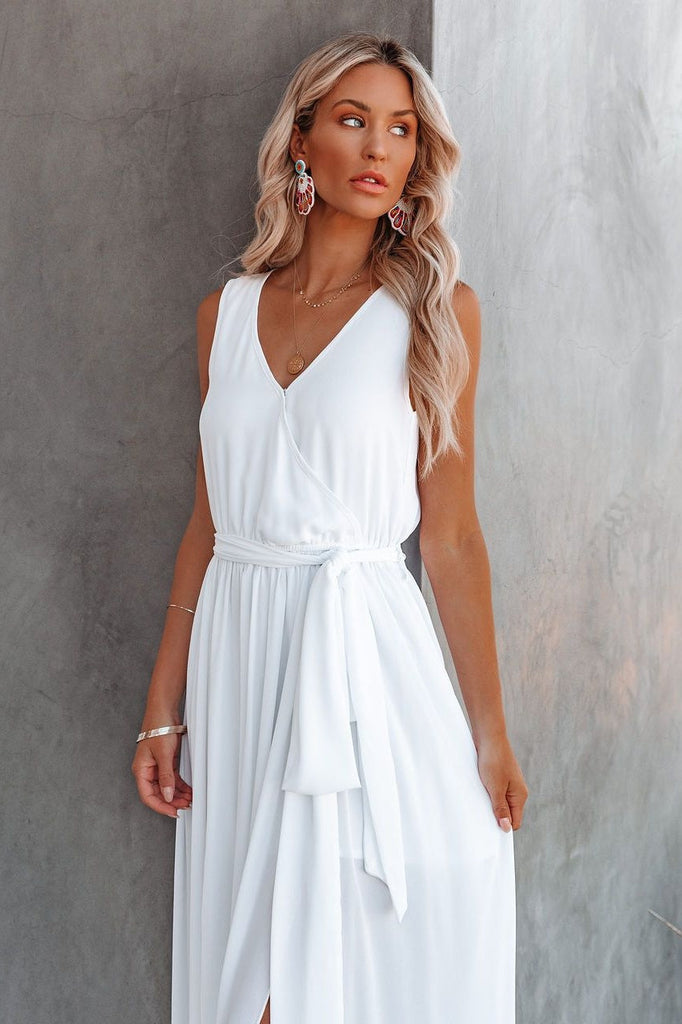 Soft Boho Chic Elegant Sleeveless White Maxi Dress – InsStreet
