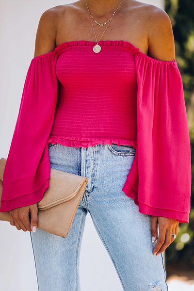 Fashion Elegant Solid Fold Stringy Selvedge Off the Shoulder Tops ...