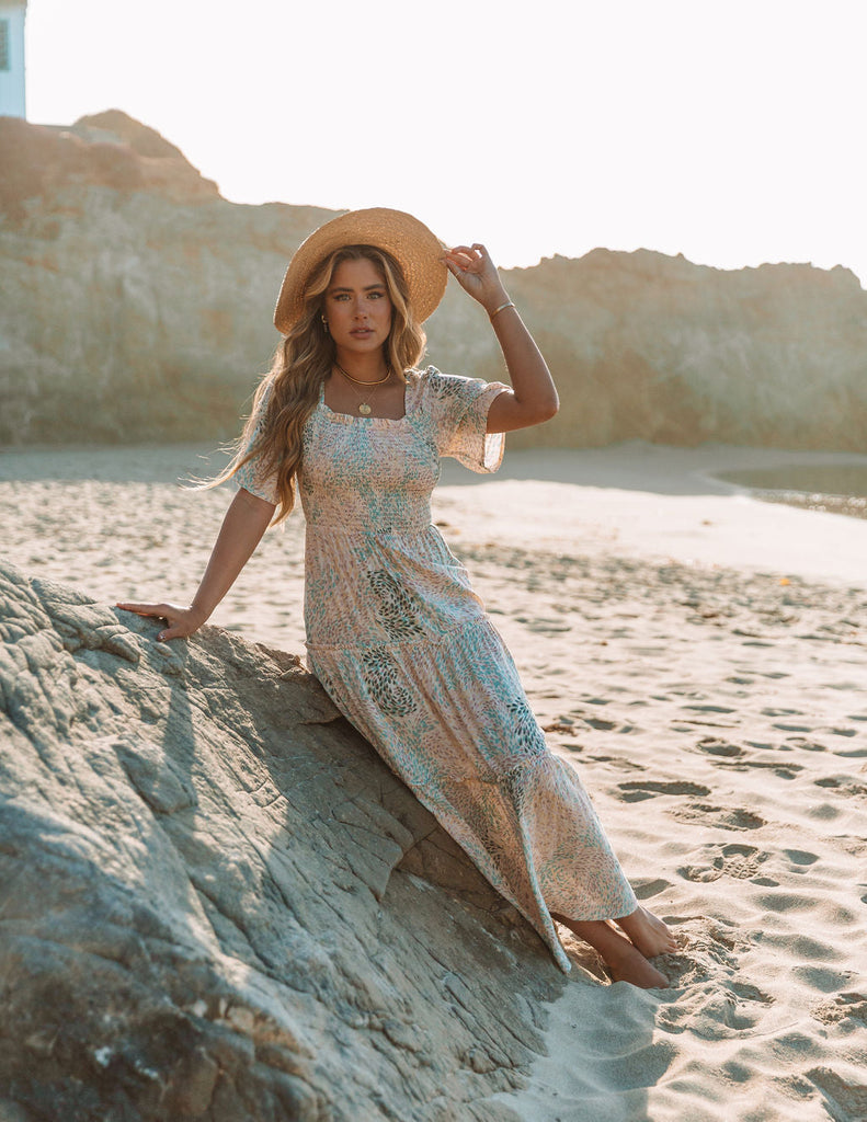 Maynard Printed Smocked Maxi Dress - Cream – InsStreet