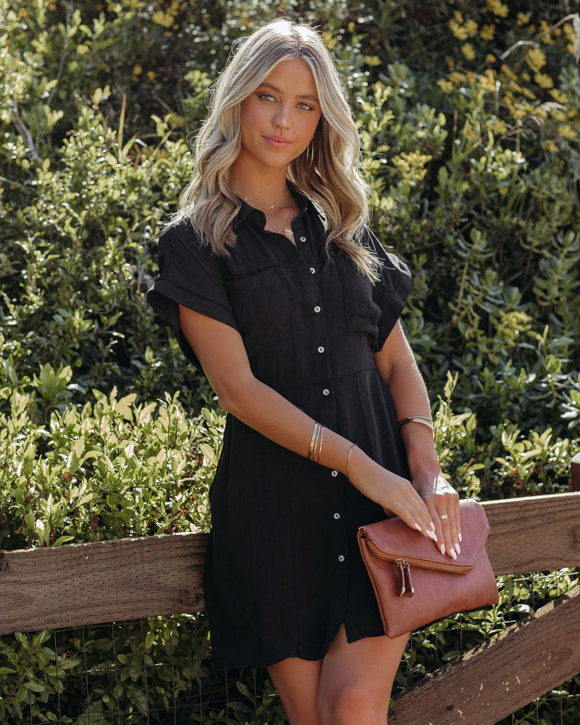 Adelyn Button Down Shirt Dress - Black – InsStreet