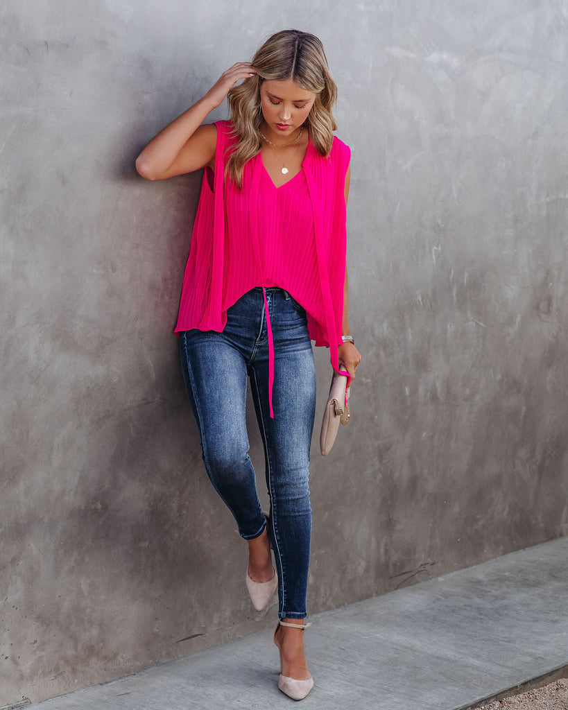 All That Matters Pleated Sleeveless Blouse - Hot Pink - FINAL SALE ...