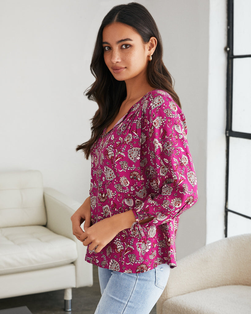 Clarence Floral Split Neck Blouse - FINAL SALE – InsStreet