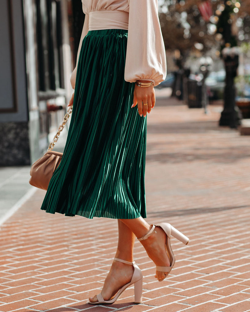 Cailey Pleated Midi Skirt - Green – InsStreet