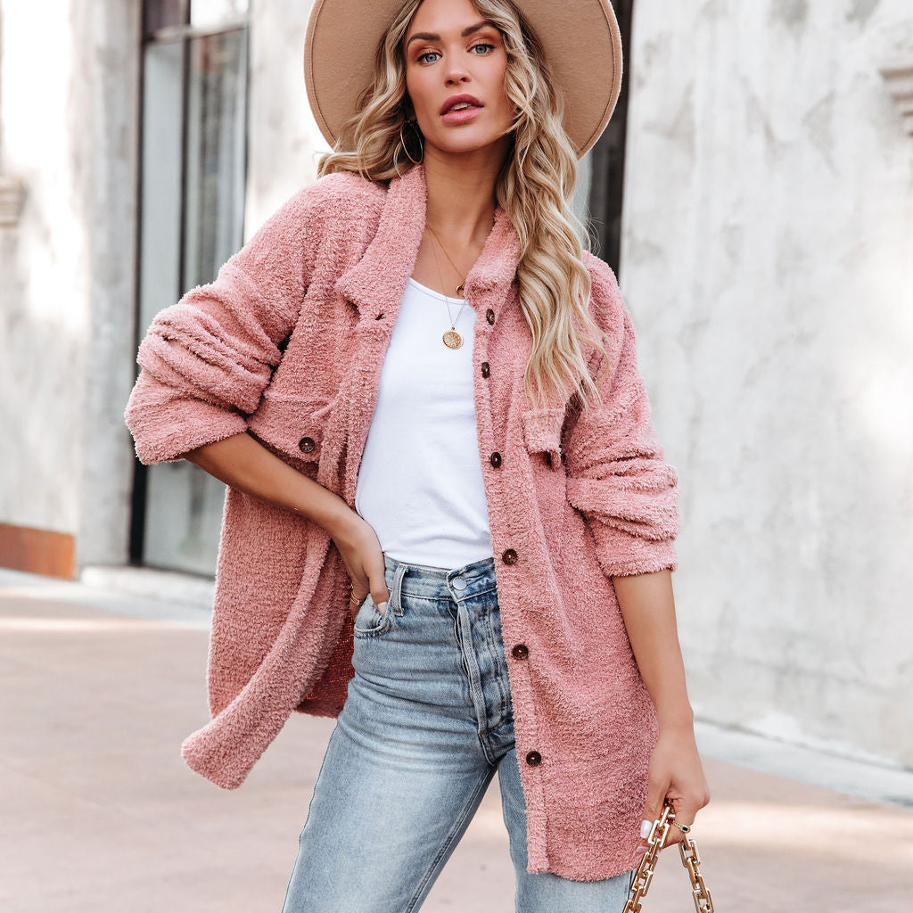 Companion Fuzzy Knit Shacket - Soft Rose - FINAL SALE – InsStreet