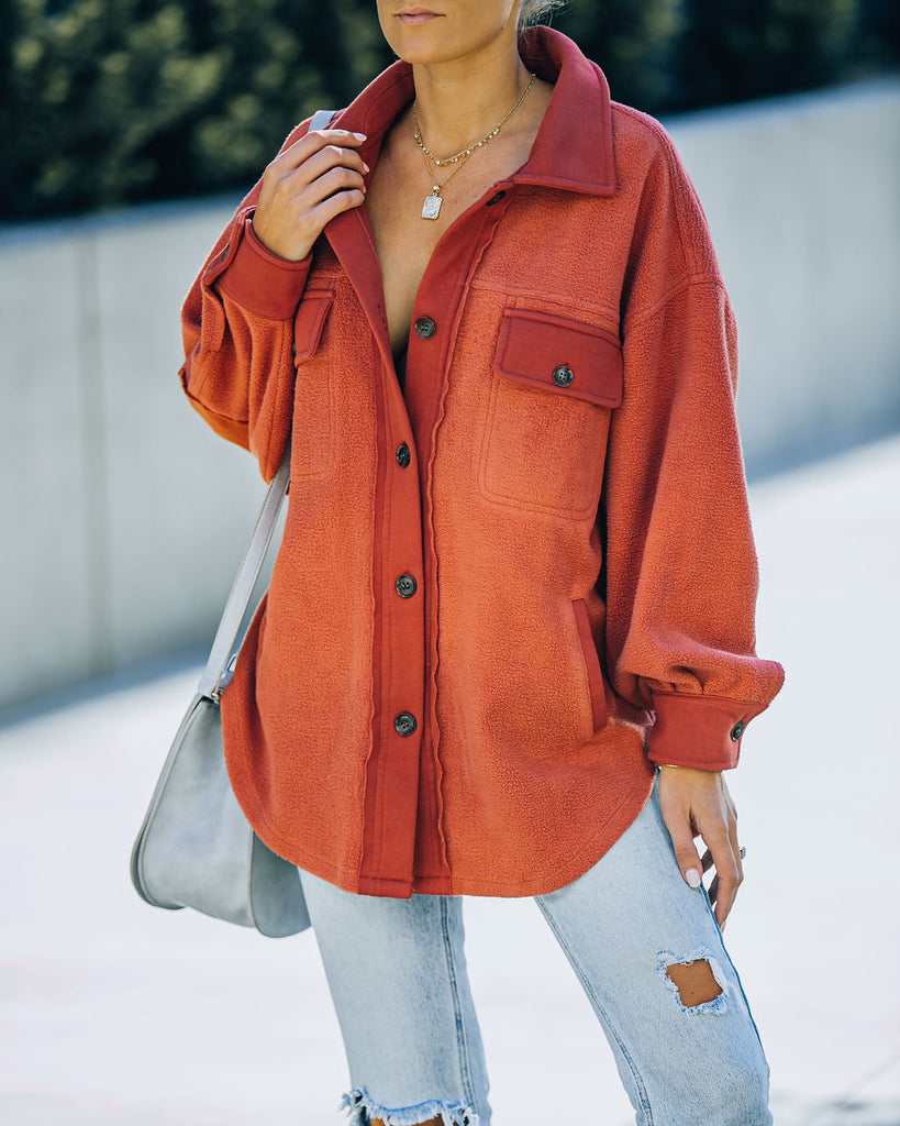 Tanan Pocketed Button Down Fleece Shacket - Rust - FINAL SALE – InsStreet