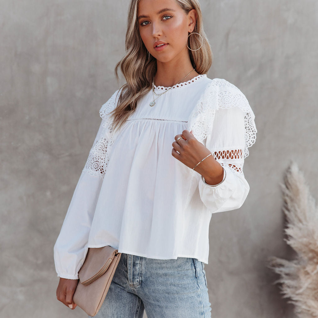 Hazal Cotton Crochet Lace Ruffle Top - FINAL SALE – InsStreet