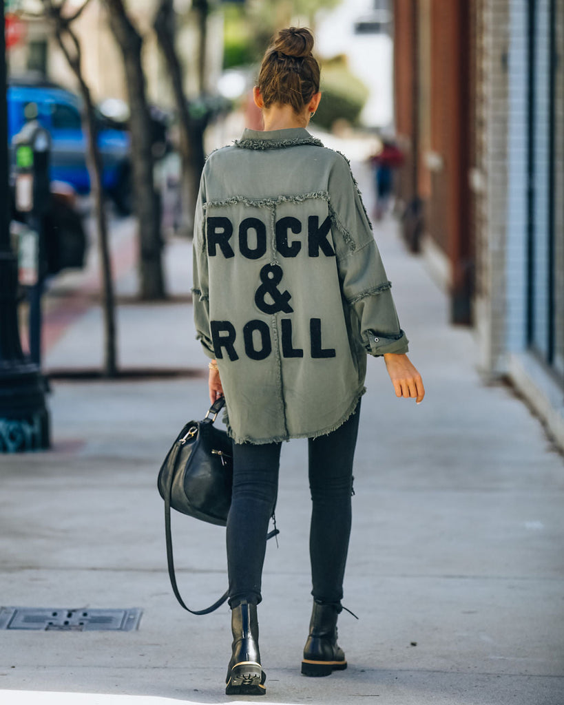 Cotton Rock & Roll Frayed Utility Jacket - Olive – InsStreet