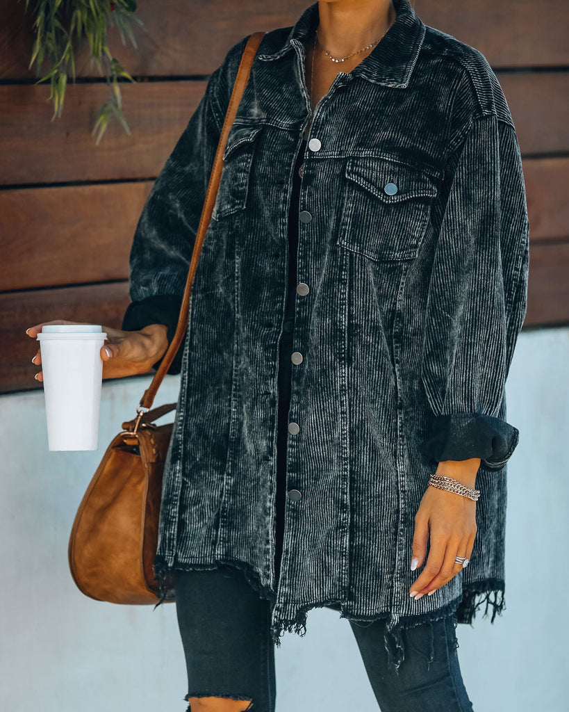 Maddy Cotton Distressed Corduroy Shacket - Stone Black – InsStreet