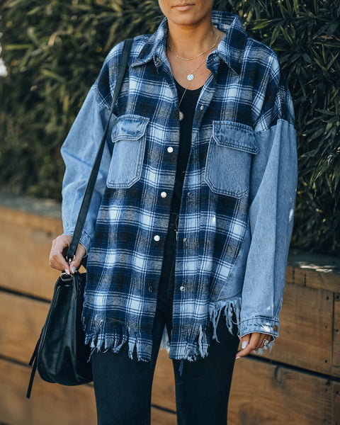 Dax Cotton Plaid Distressed Denim Shacket – InsStreet