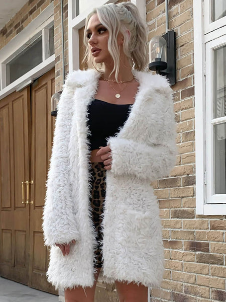 Open Front Fuzzy Coat with Pockets – InsStreet