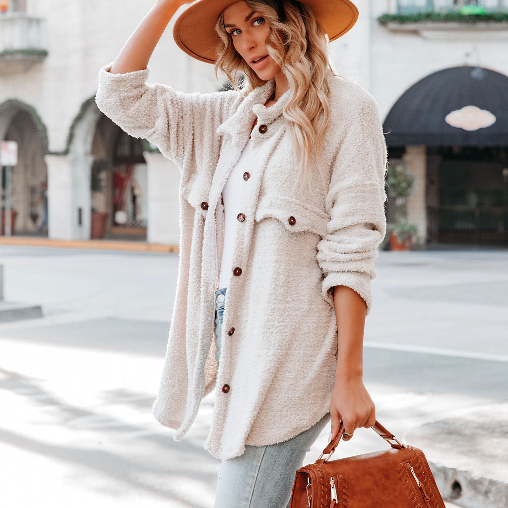 Companion Fuzzy Knit Shacket - Light Grey - FINAL SALE – InsStreet