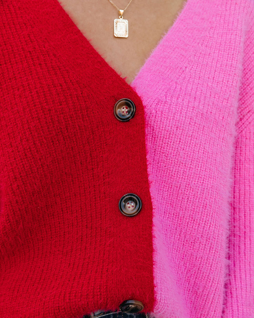Frostine Button Front Colorblock Cardigan - Pink Red - FINAL SALE ...
