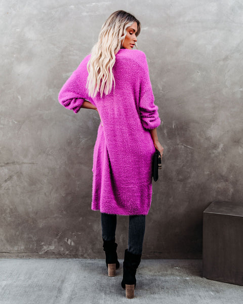 Glorious Pocketed Fuzzy Knit Cardigan - Magenta – InsStreet