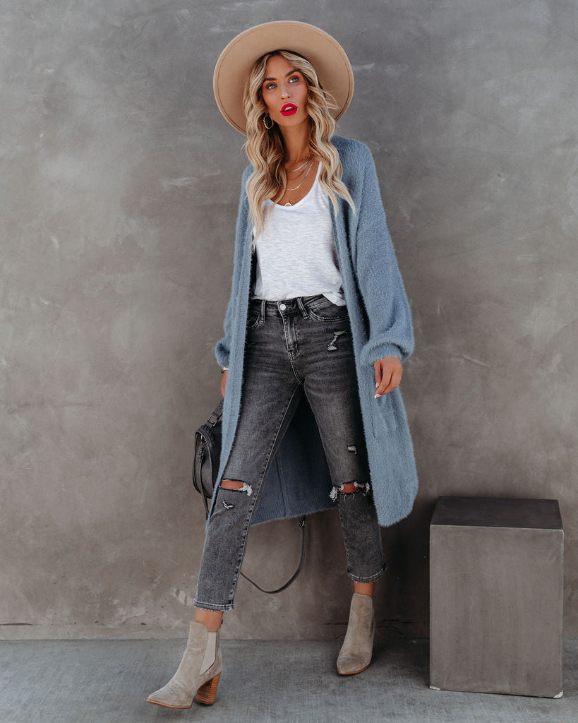 Glorious Pocketed Fuzzy Knit Cardigan - Grey Blue - FINAL SALE – InsStreet