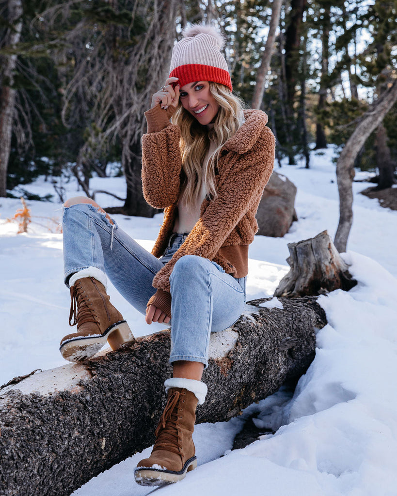 Hazley Cropped Button Down Sherpa Jacket - Camel - FINAL SALE – InsStreet