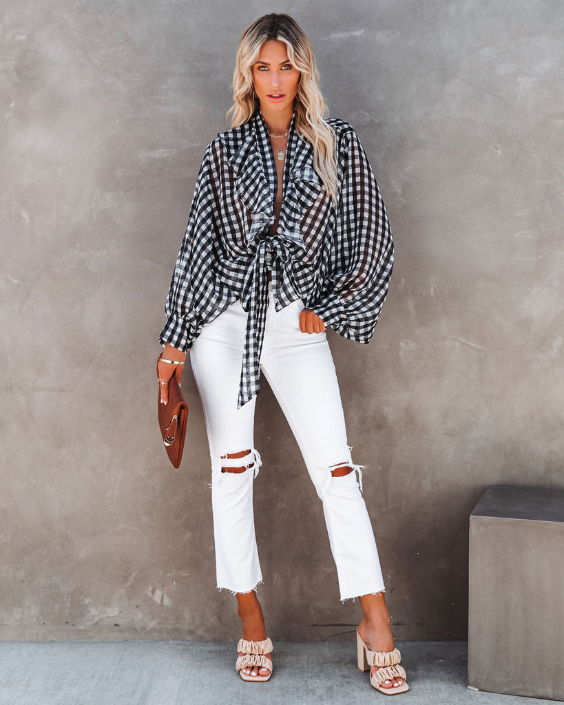 Huntsville Gingham Ruffle Tie Blouse – InsStreet