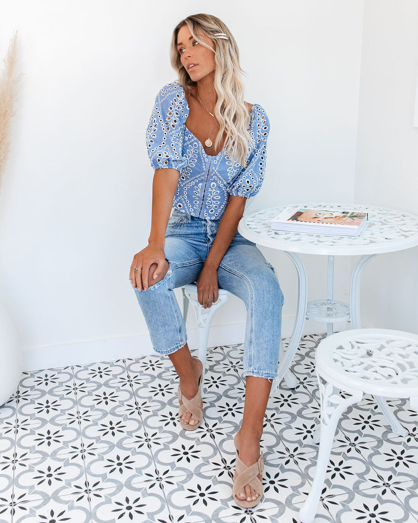 June Swoon Cotton Blend Eyelet Hook + Eye Crop Top – InsStreet