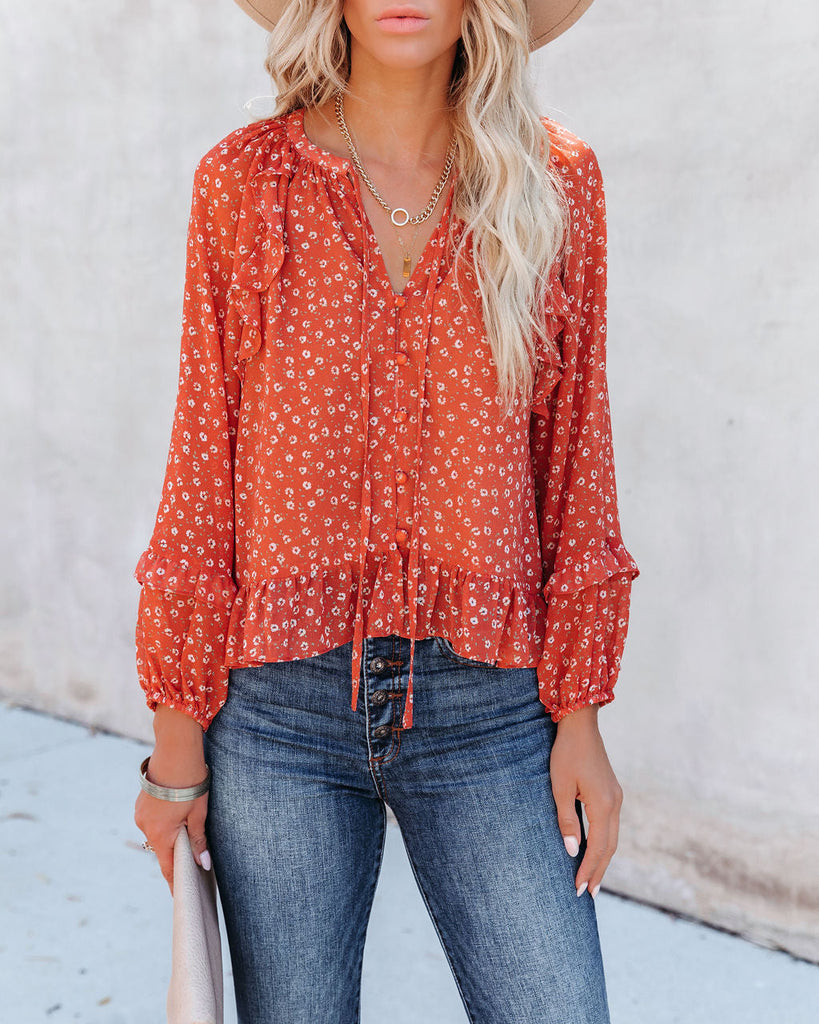 Krishan Floral Ruffle Button Down Blouse - FINAL SALE – InsStreet