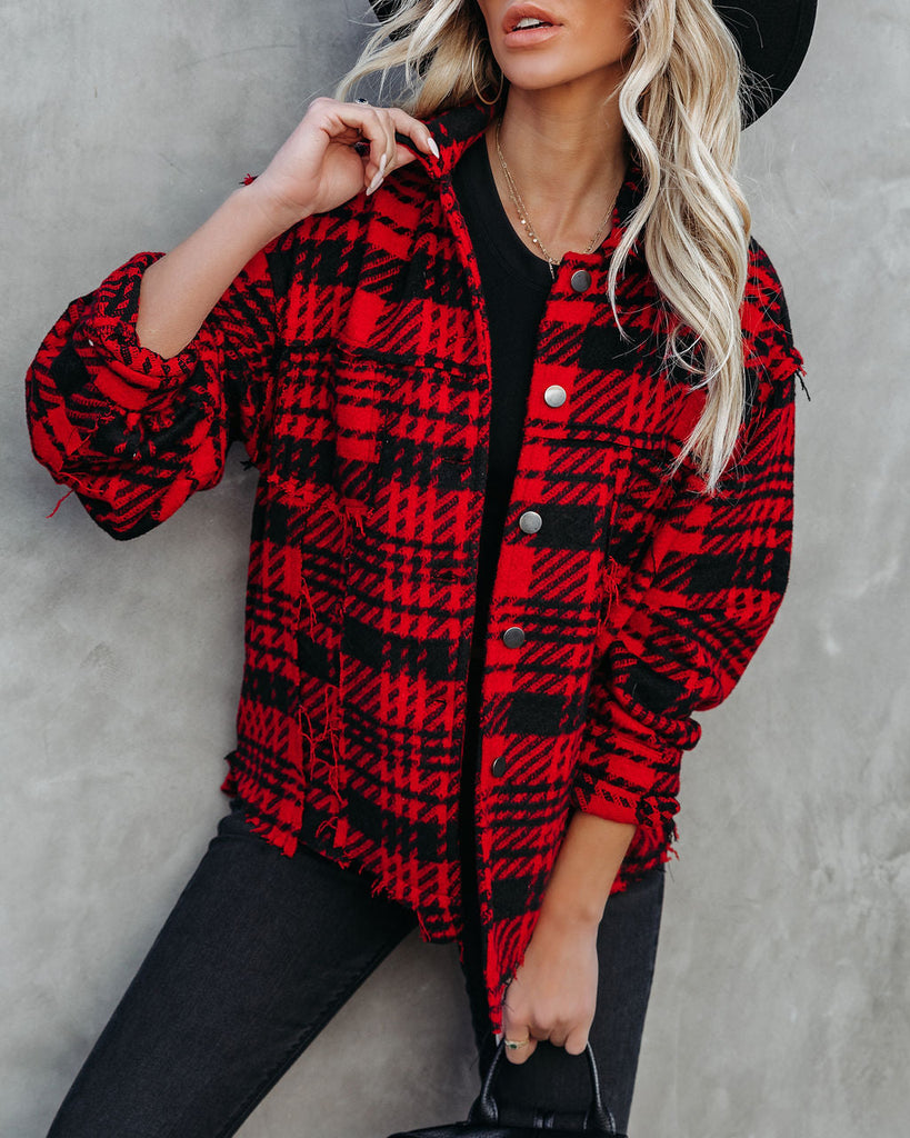 South Lake Frayed Plaid Shacket - Red - FINAL SALE – InsStreet