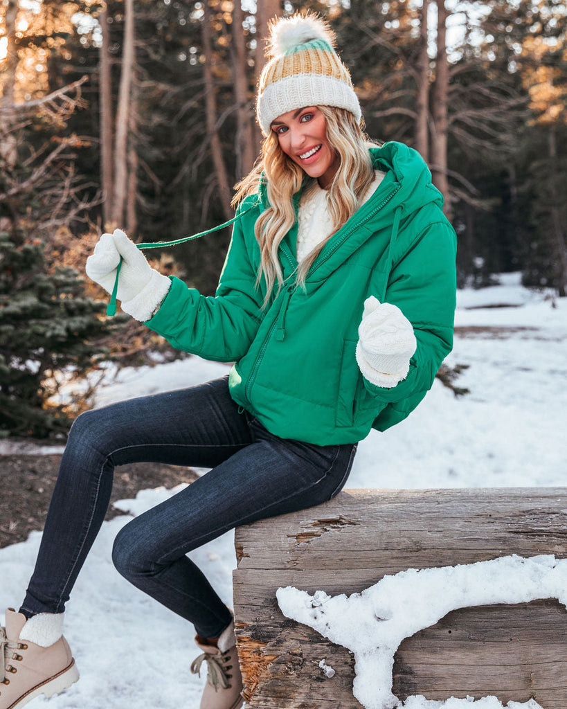Stay Awhile Pocketed Hooded Puffer Jacket - Kelly Green - FINAL SALE ...