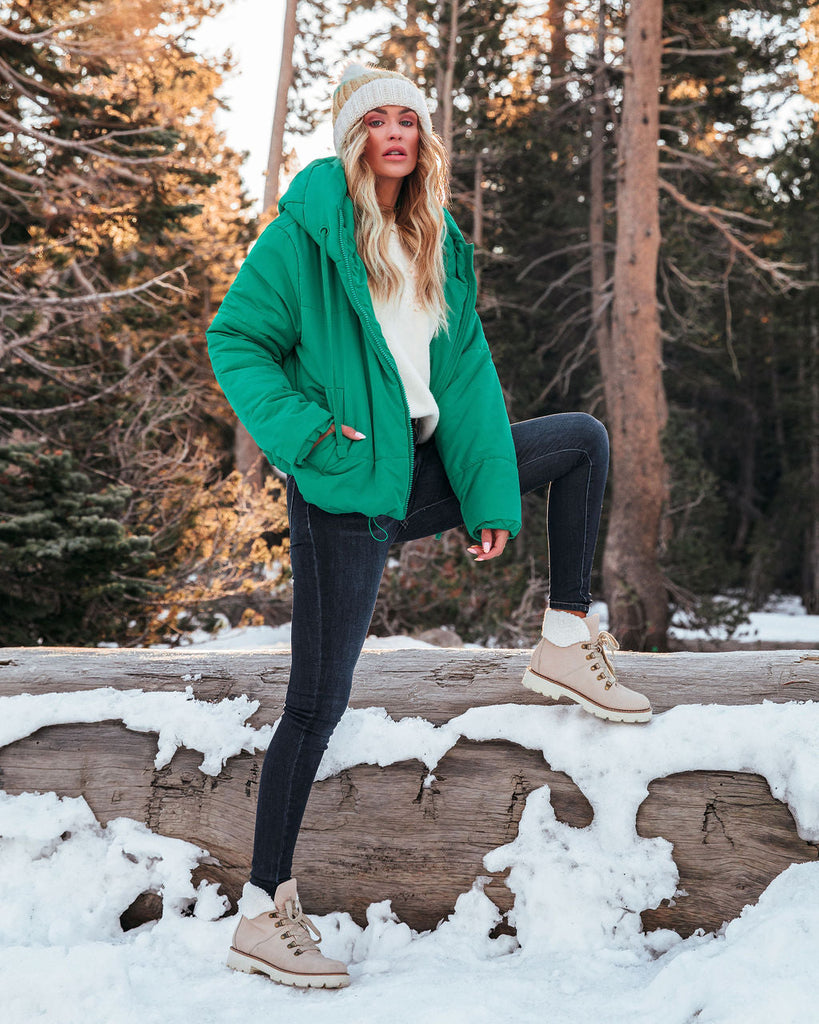 Stay Awhile Pocketed Hooded Puffer Jacket - Kelly Green - FINAL SALE ...