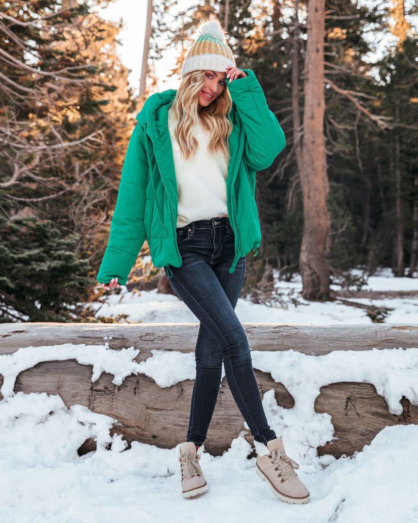 Stay Awhile Pocketed Hooded Puffer Jacket - Kelly Green - FINAL SALE ...