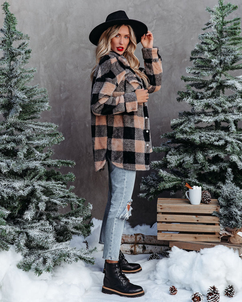 Tauren Fuzzy Checkered Shacket - Beige - FINAL SALE – InsStreet