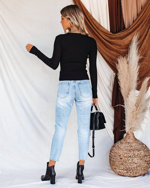 Zaria Collared Zip Up Knit Top - Black – InsStreet